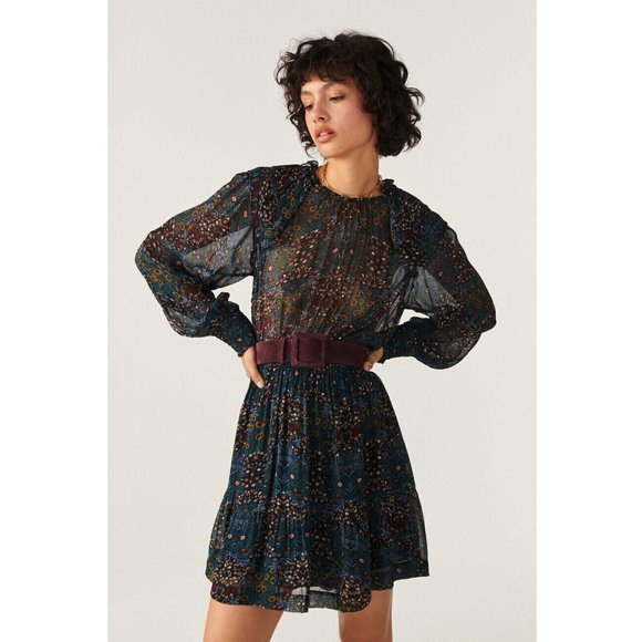 ba&sh | Dresses | Bash Presly Mini Dress Dark Blue Floral Printed ...